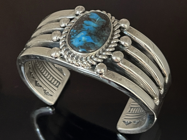 High Grade Bisbee Turquoise Ultra Heavy Gauge Silver Spread-Out ...